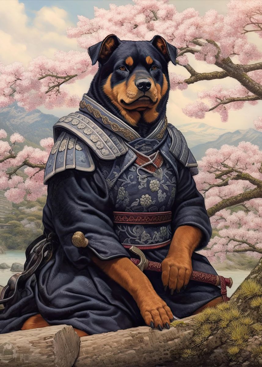 'Rottweiler The Samurai ' Poster, picture, metal print, paint by PetPrints | Displate