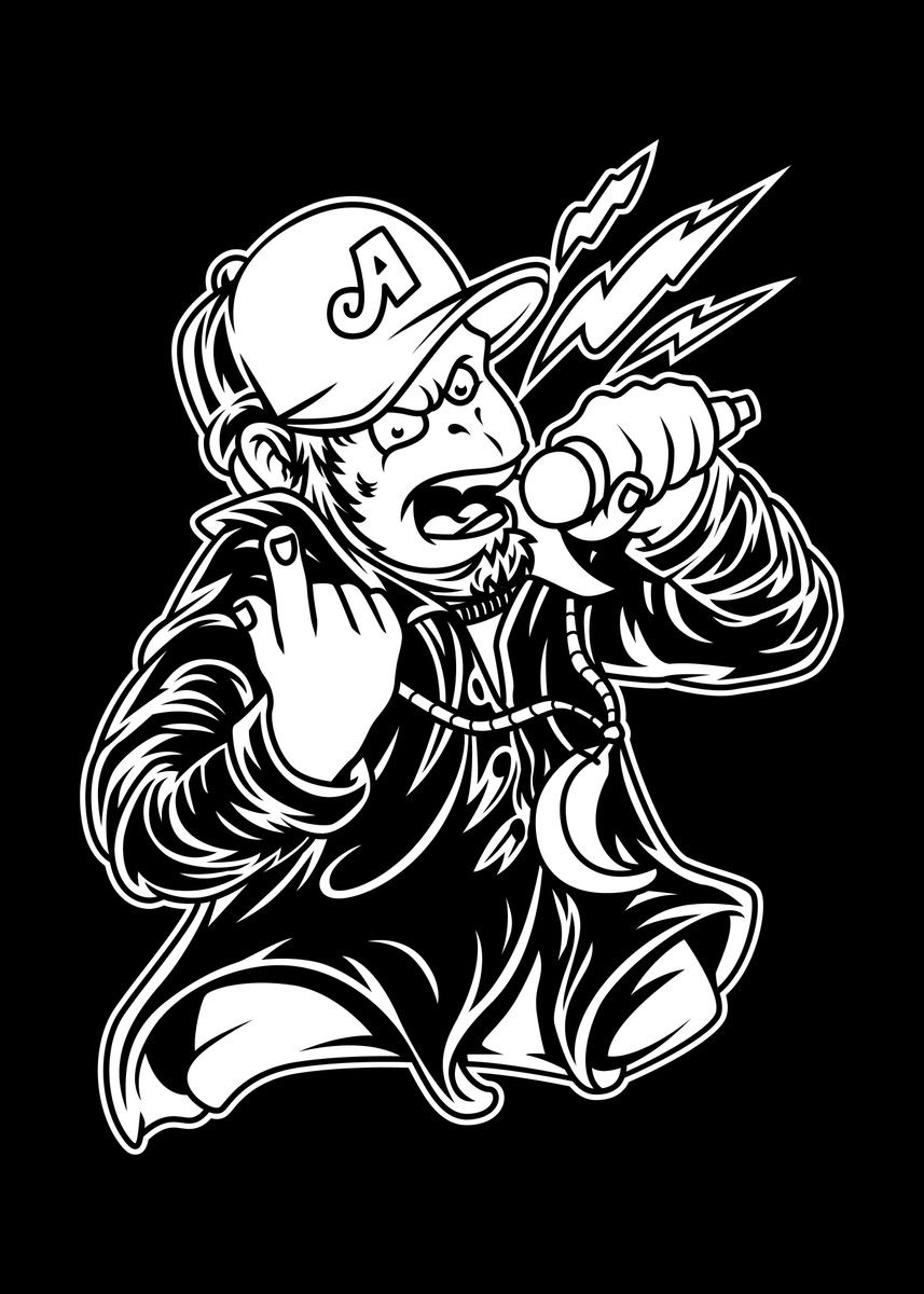 'Rap Monkey BnW 01' Poster, picture, metal print, paint by hendra ...