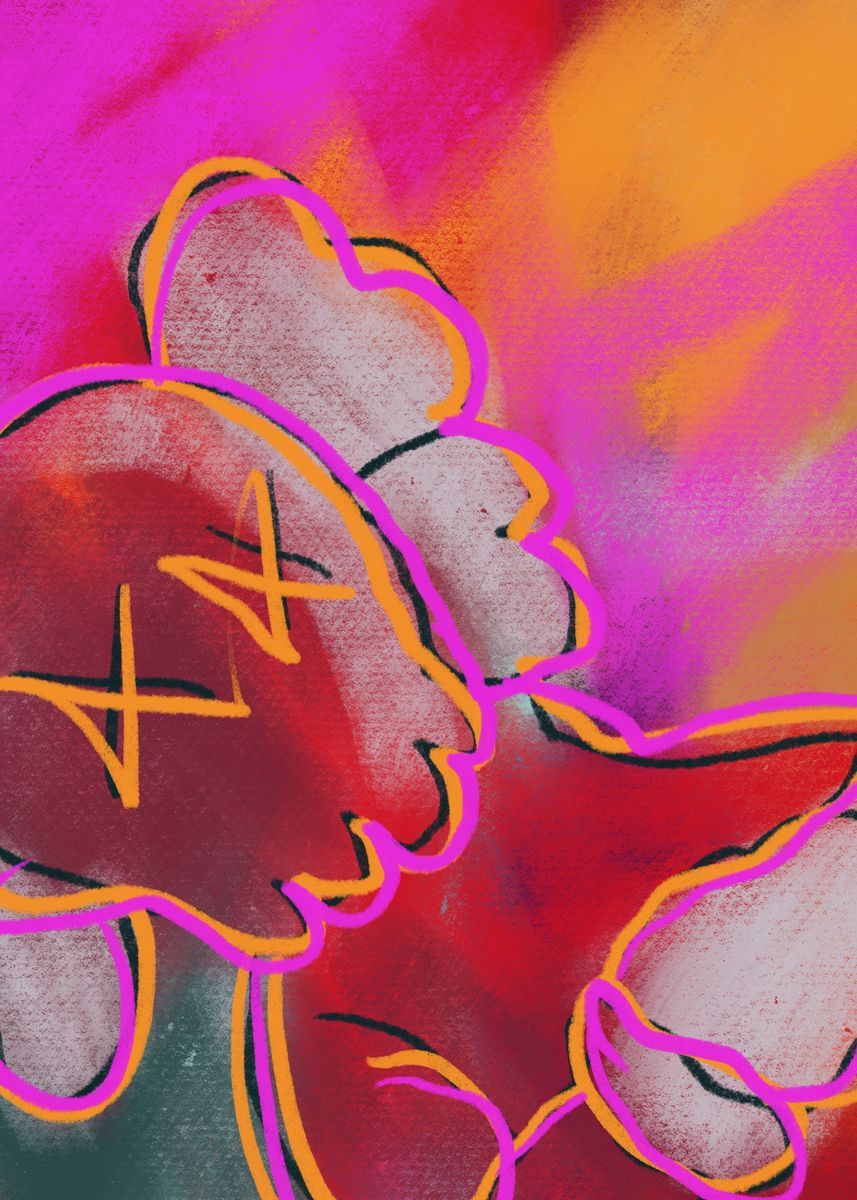'Unique abstract red kaws' Poster, picture, metal print, paint by masn ...