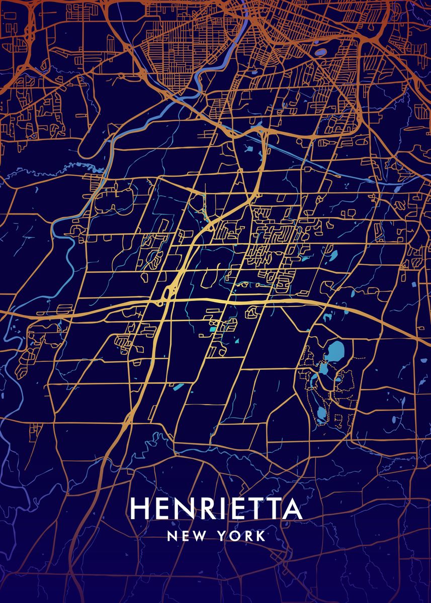 'Henrietta NY Map' Poster, picture, metal print, paint by Miracle ...