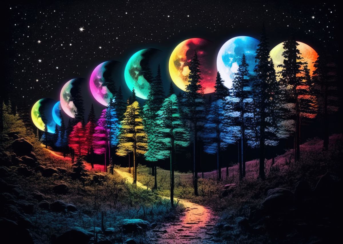 'Rainbow Moon Forest' Poster by SpiritoftheRainbow | Displate