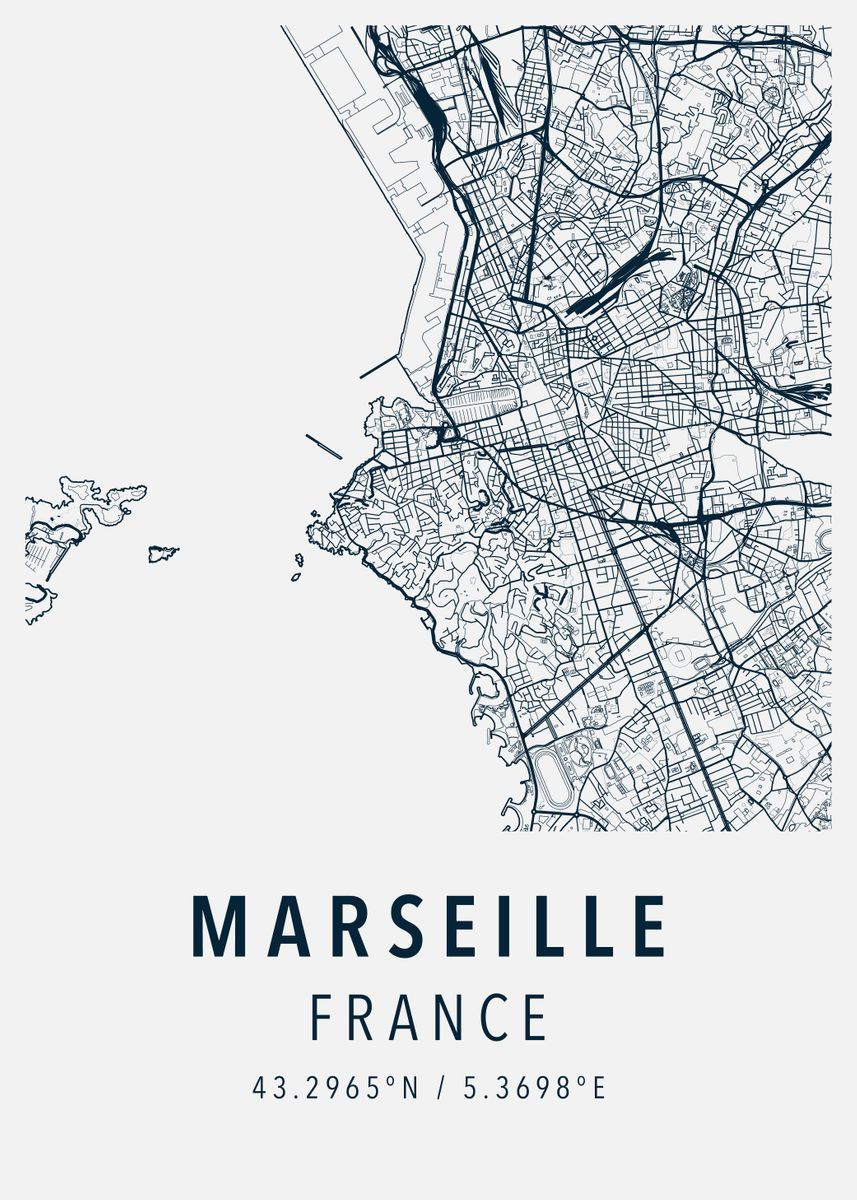 'marseille simpla map' Poster, picture, metal print, paint by Denise ...