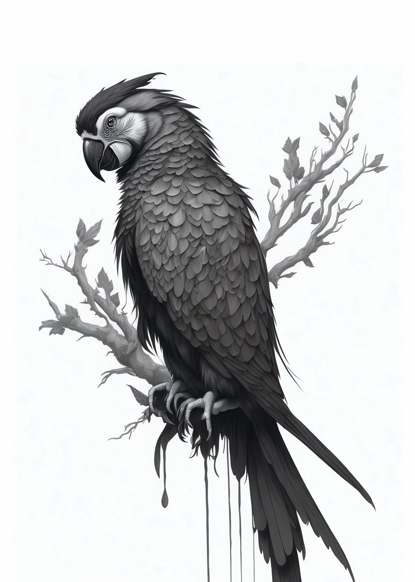 'Parrot Black And White' Poster by Alex Bayu | Displate