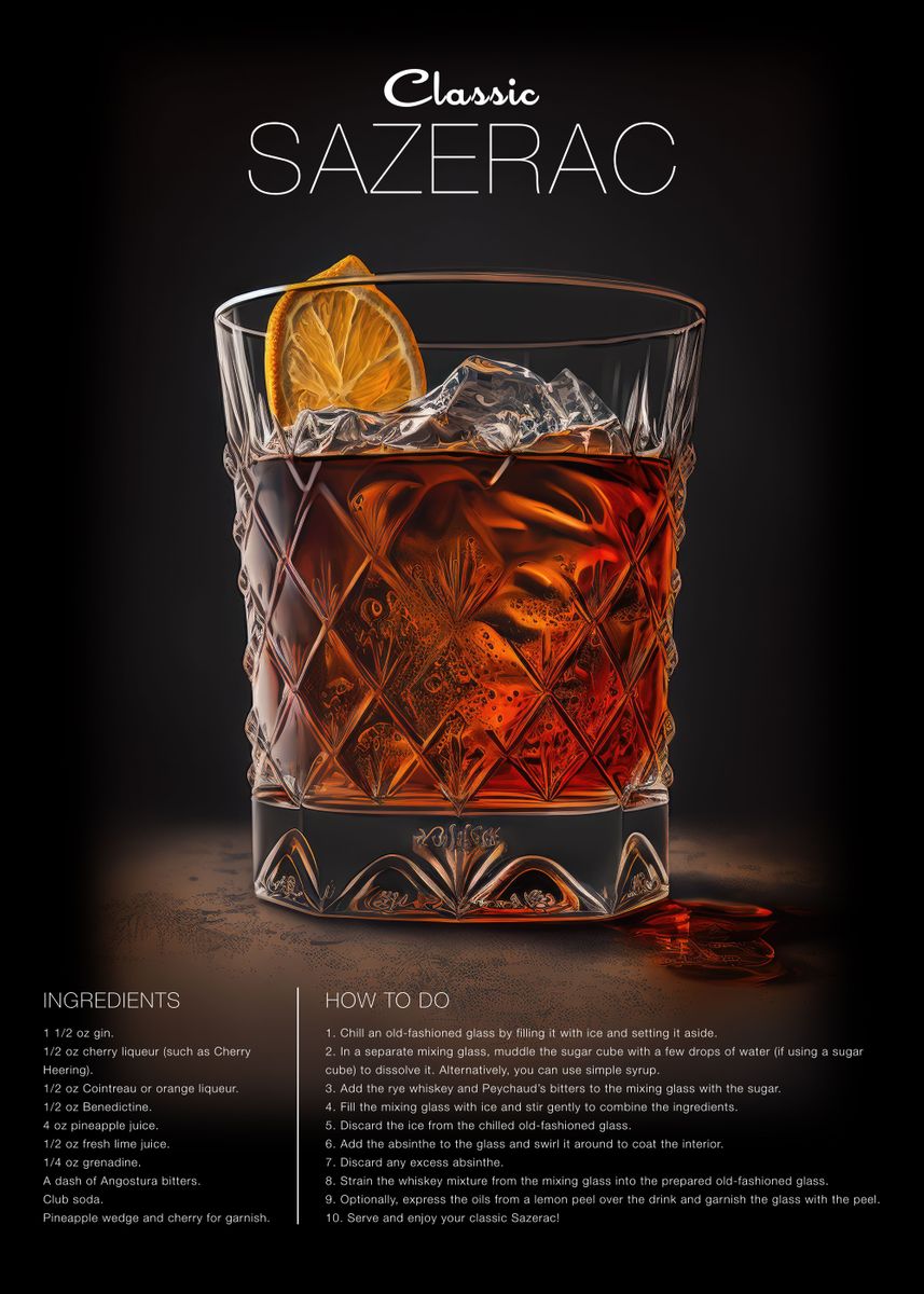 'Sazerac Cocktail' Poster, picture, metal print, paint by Digital Arts ...