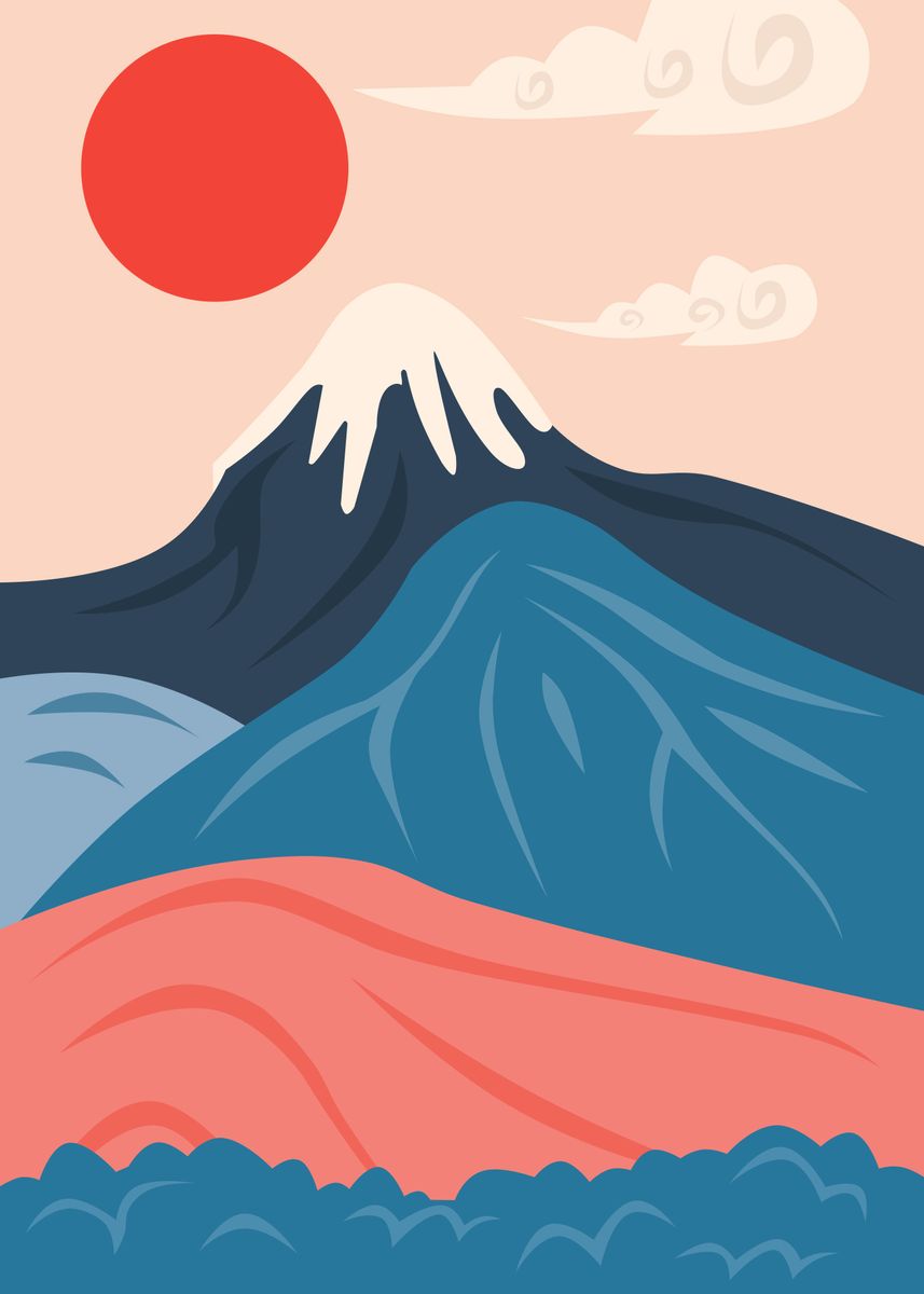 'blue red japanese' Poster by Azlan Xavier | Displate