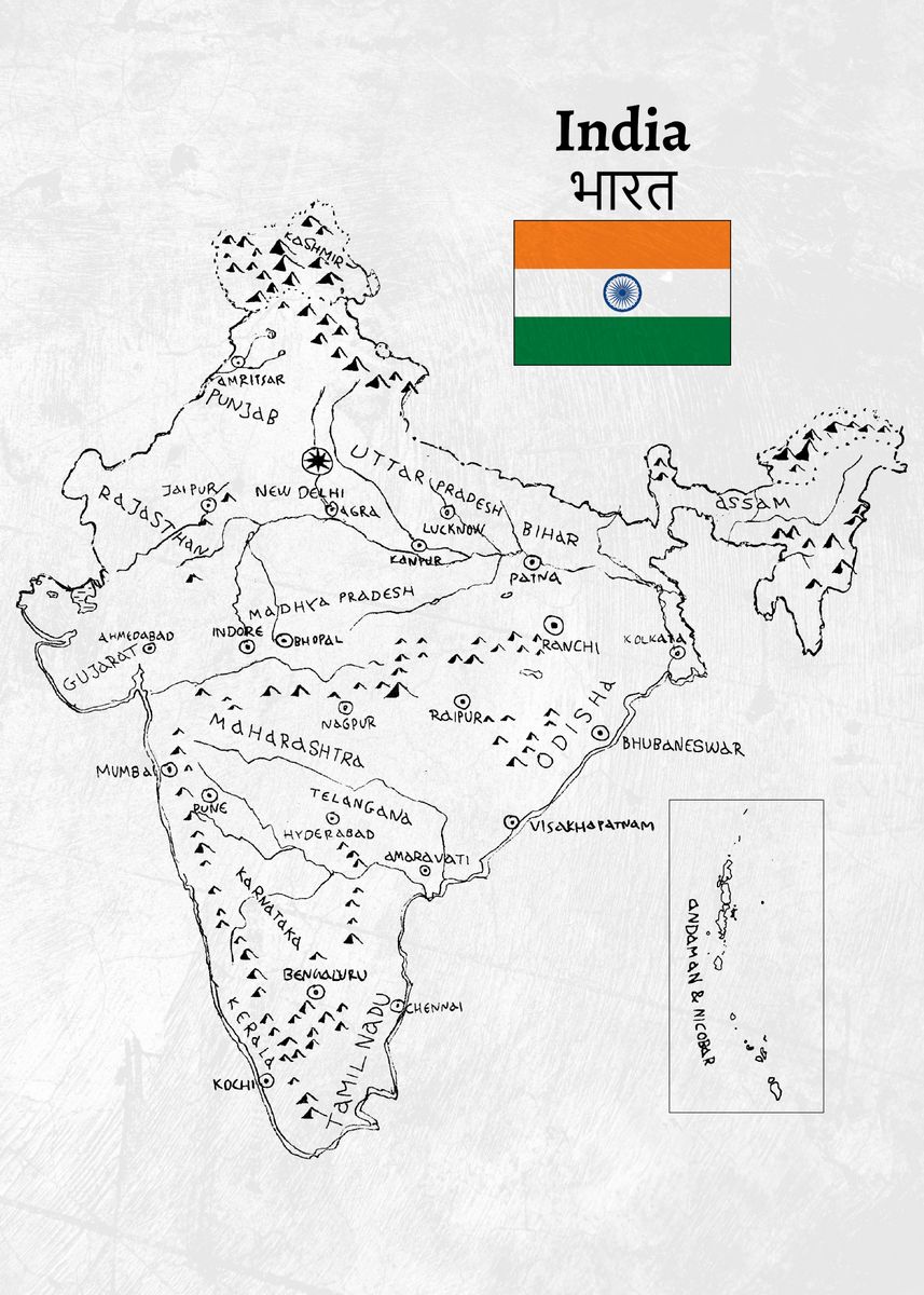 'Handdrawn India Map' Poster, picture, metal print, paint by Angelos ...
