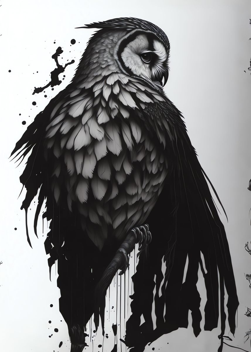 'Ink Painting Owl Poster' Poster, picture, metal print, paint by Alex ...