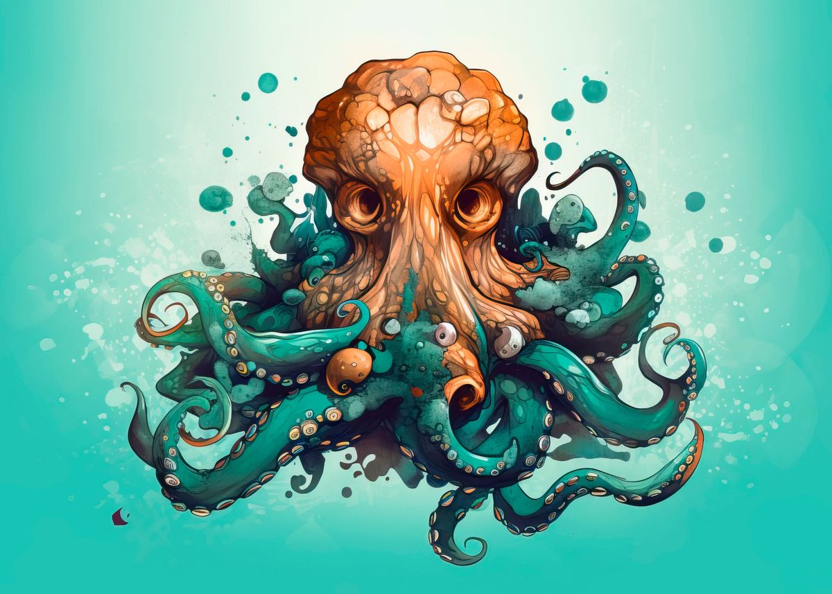'Cartoon style of octopus' Poster by HildaWarren Studio | Displate