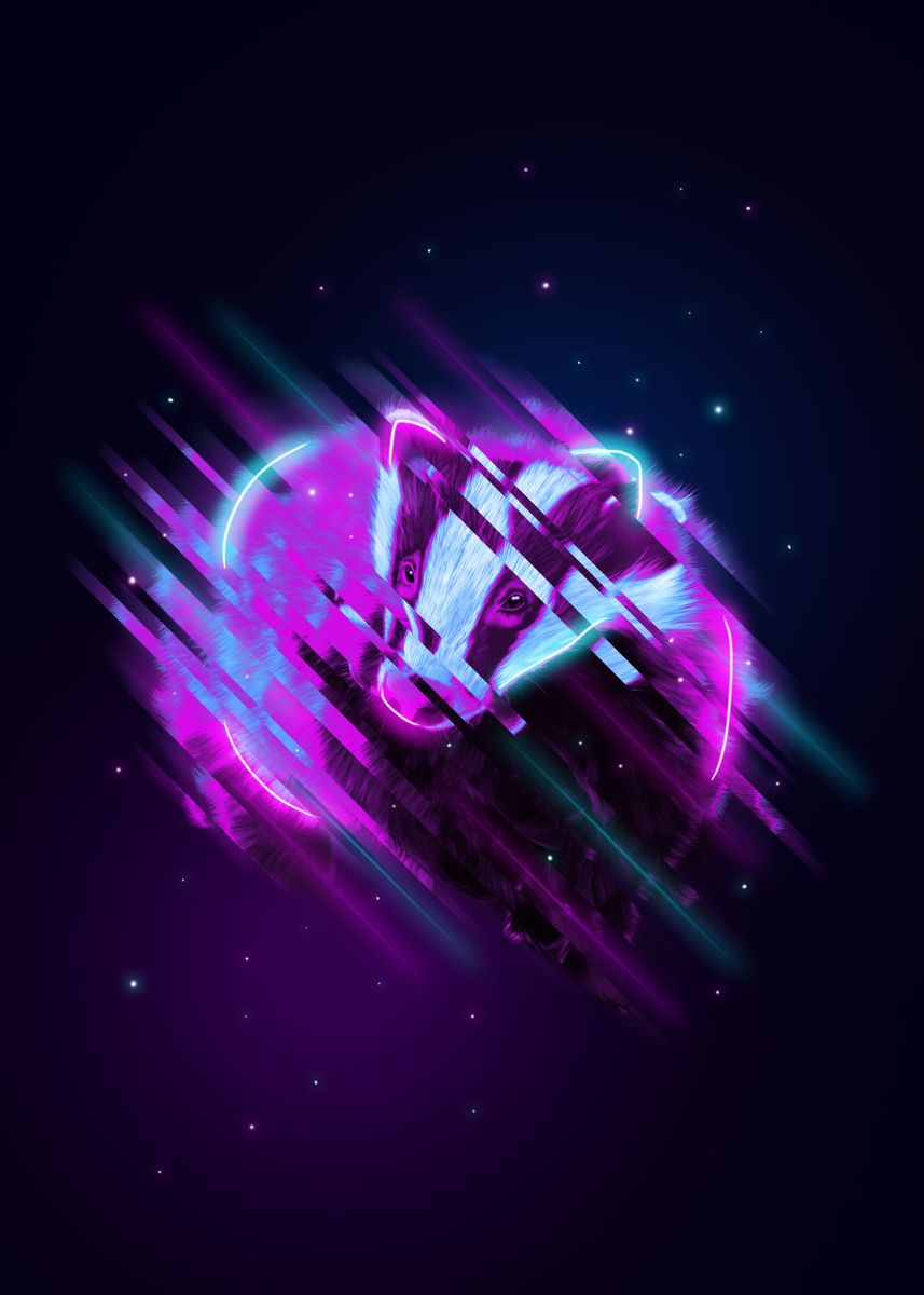 'Neon Badger' Poster, picture, metal print, paint by Michael Bartlett ...