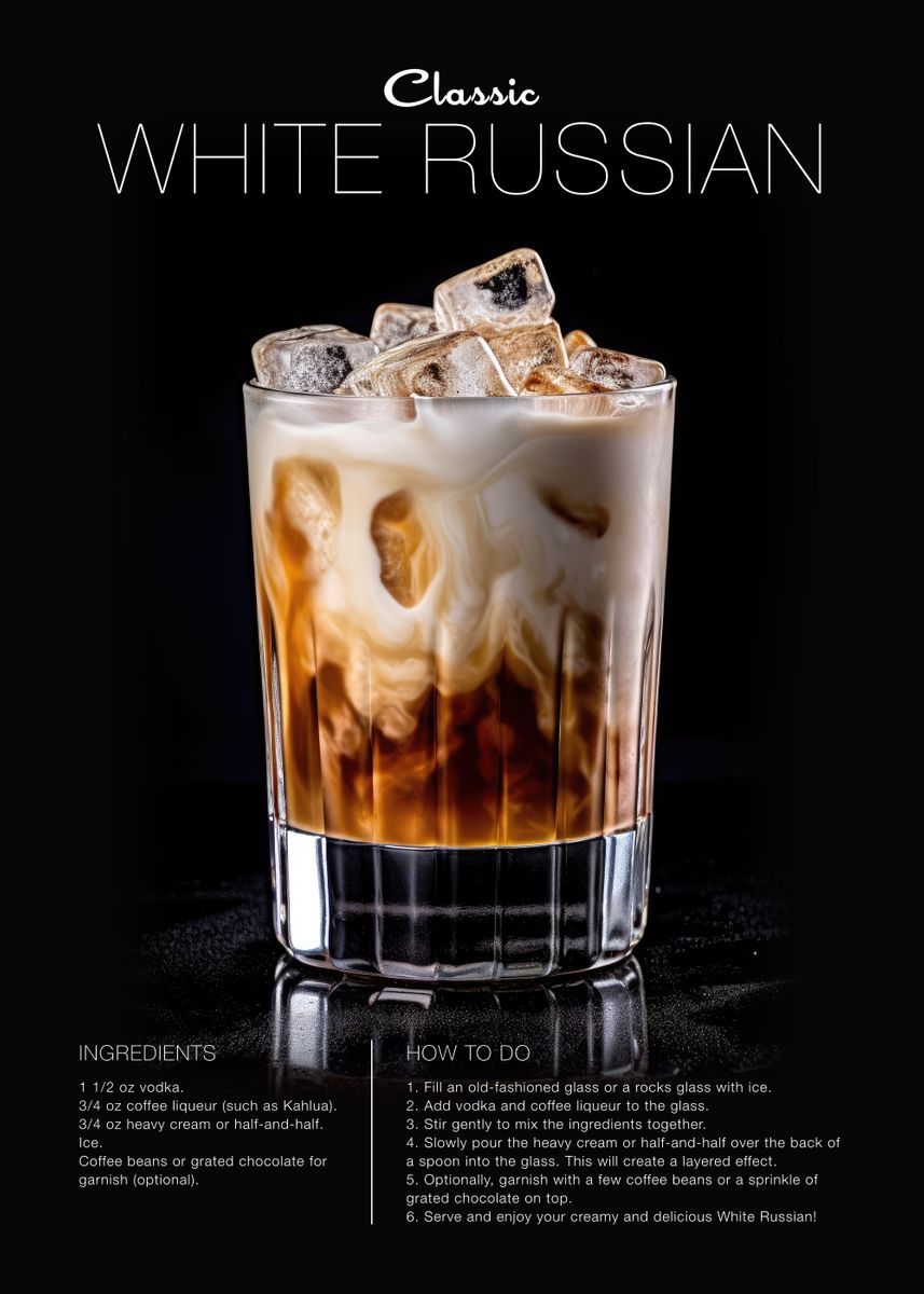 'White Russian Cocktail' Poster, picture, metal print, paint by Digital ...