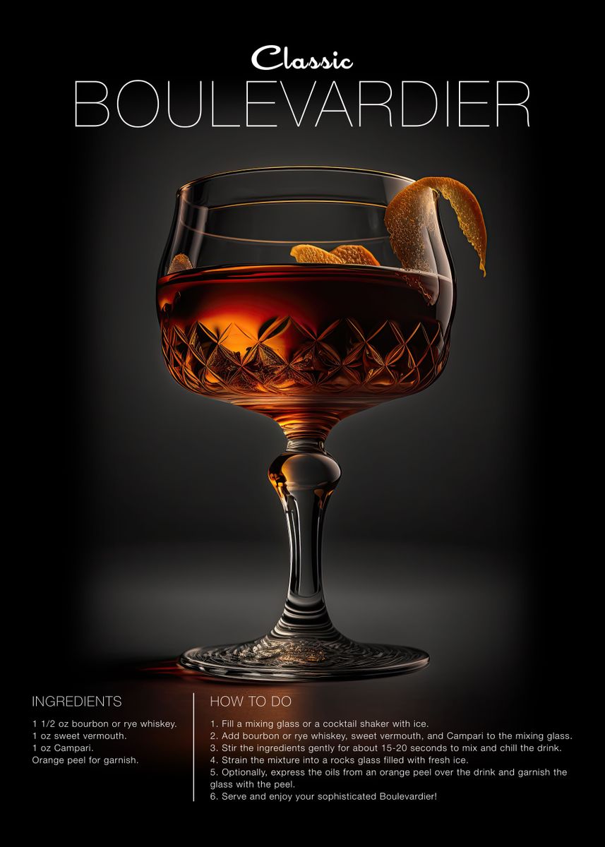 'Boulevardier Cocktail' Poster, picture, metal print, paint by Digital ...