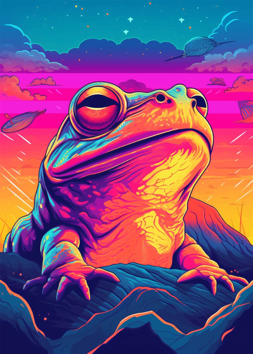'Frog Sunset Frogs Vintage' Poster by Dewitt Kuhic | Displate
