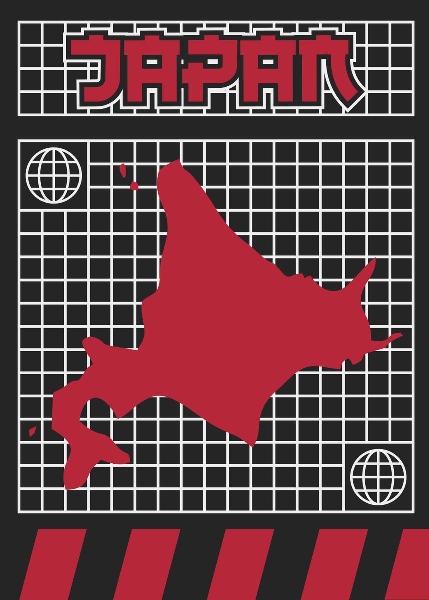 'Japan Map Grid' Poster, picture, metal print, paint by XandYart | Displate