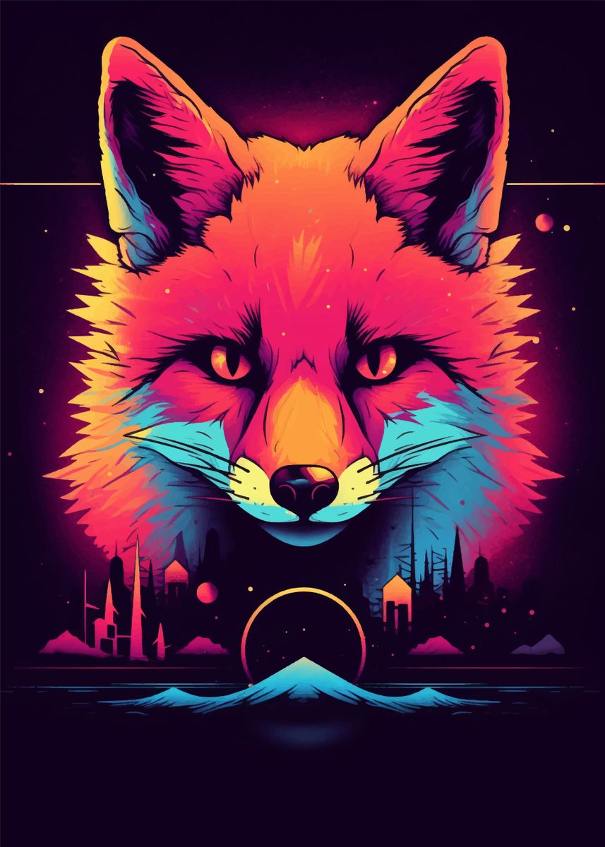 'Fox Sunset Vintage Foxes' Poster, picture, metal print, paint by ...