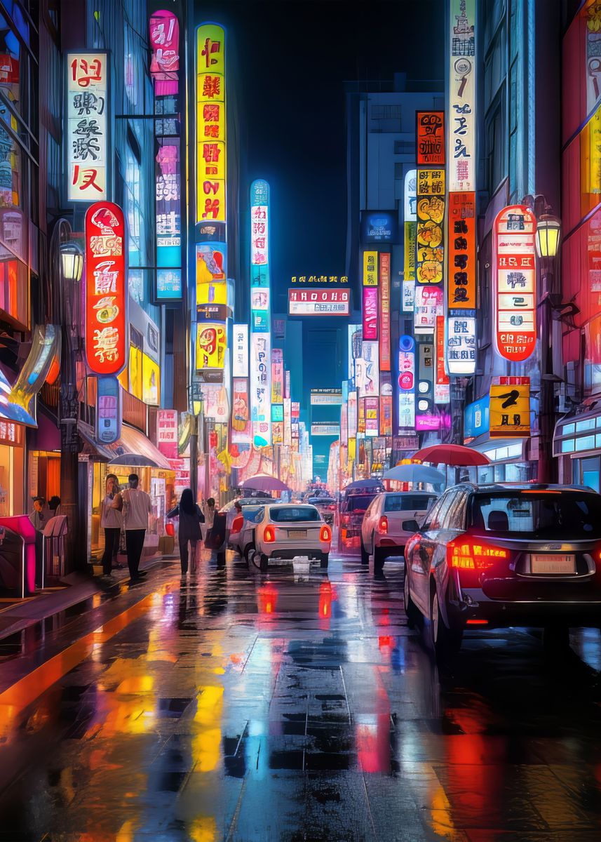 'Tokyo street' Poster, picture, metal print, paint by Graphic Japanese ...