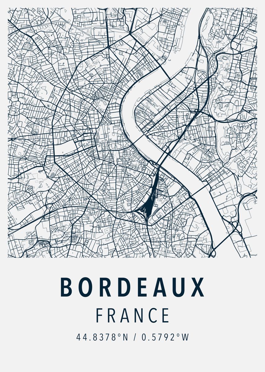 'bordeaux simple map' Poster, picture, metal print, paint by Denise ...