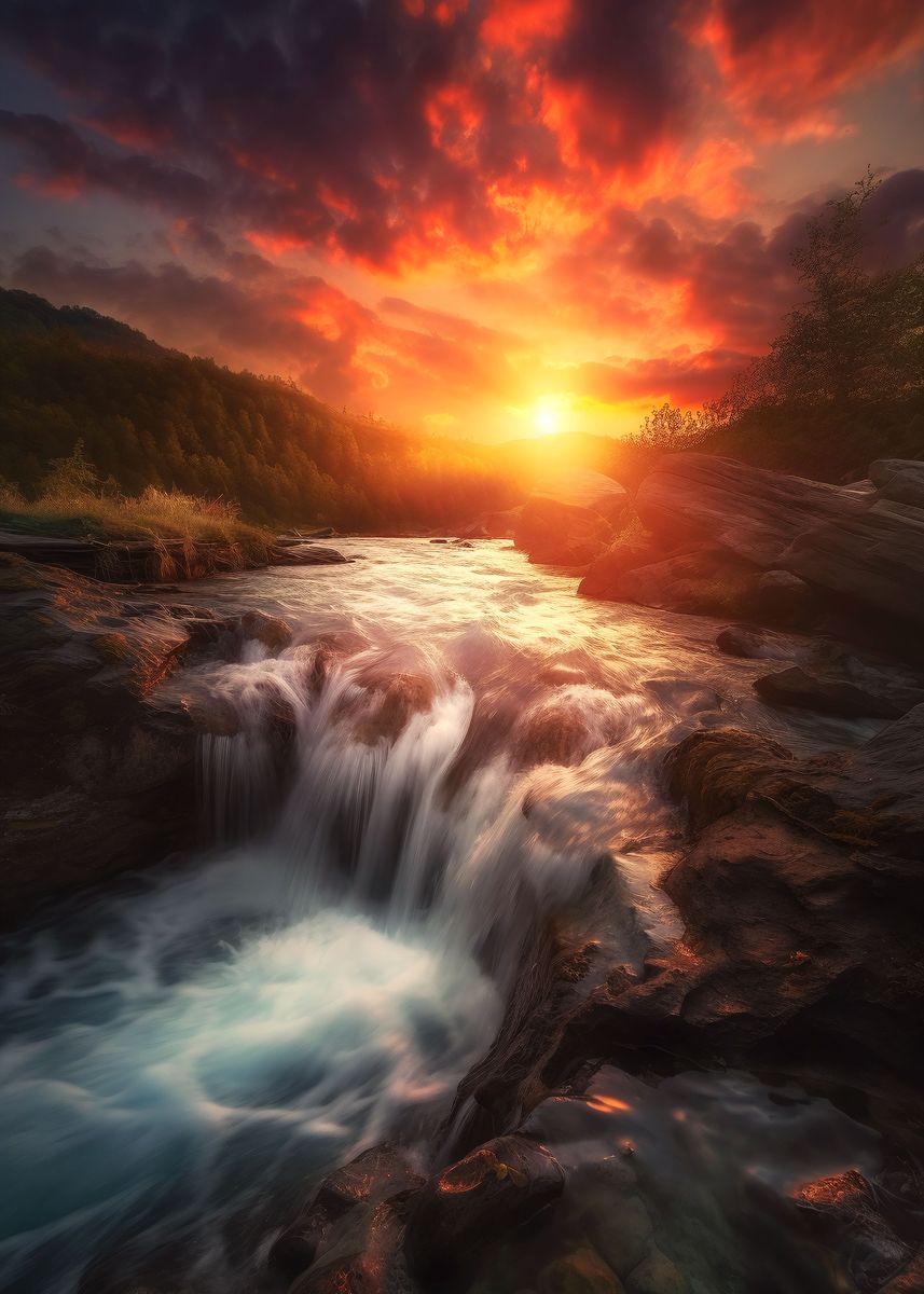 'Sunset scene' Poster, picture, metal print, paint by nogar007 | Displate