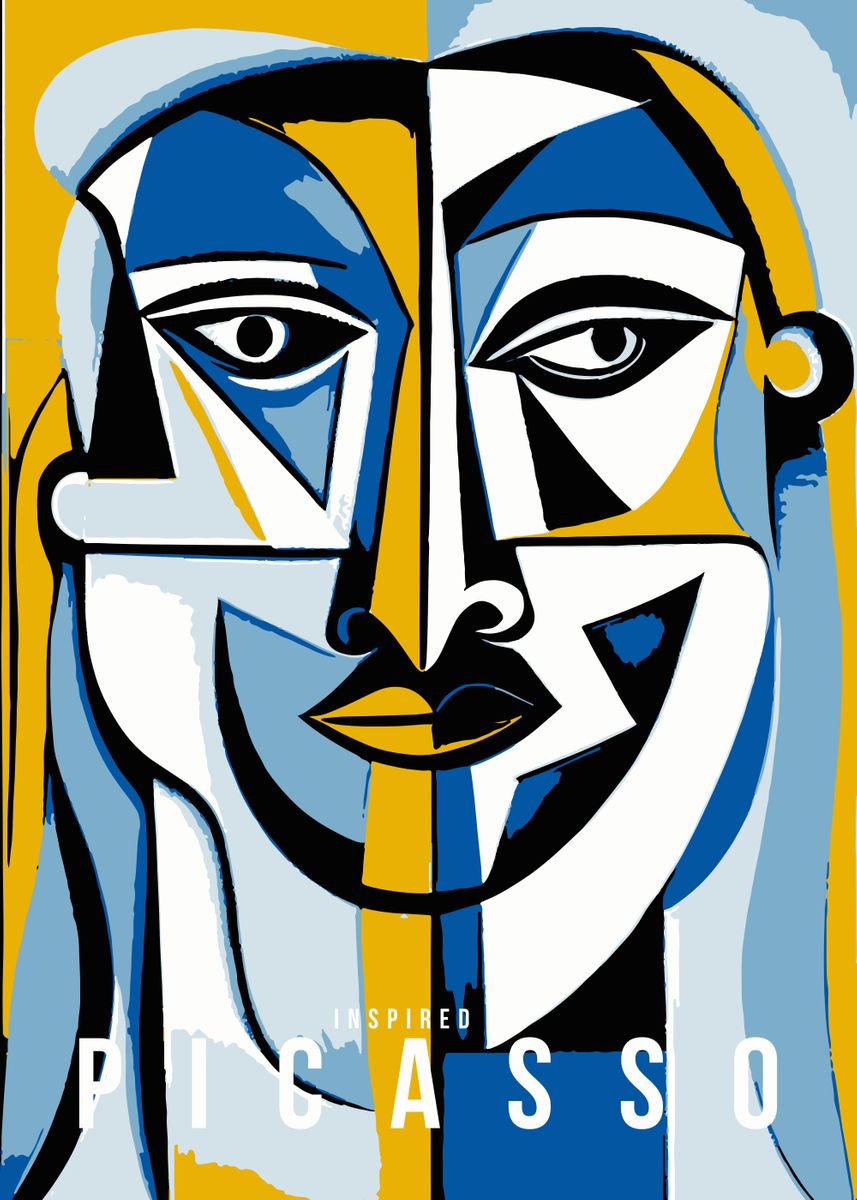 'Blue Cubism Picasso Head' Poster by HyggeStudio | Displate