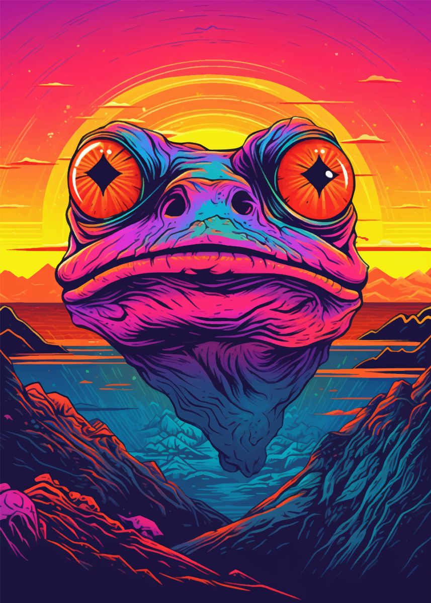 'The Head Of Frog Sunset' Poster by Dewitt Kuhic | Displate