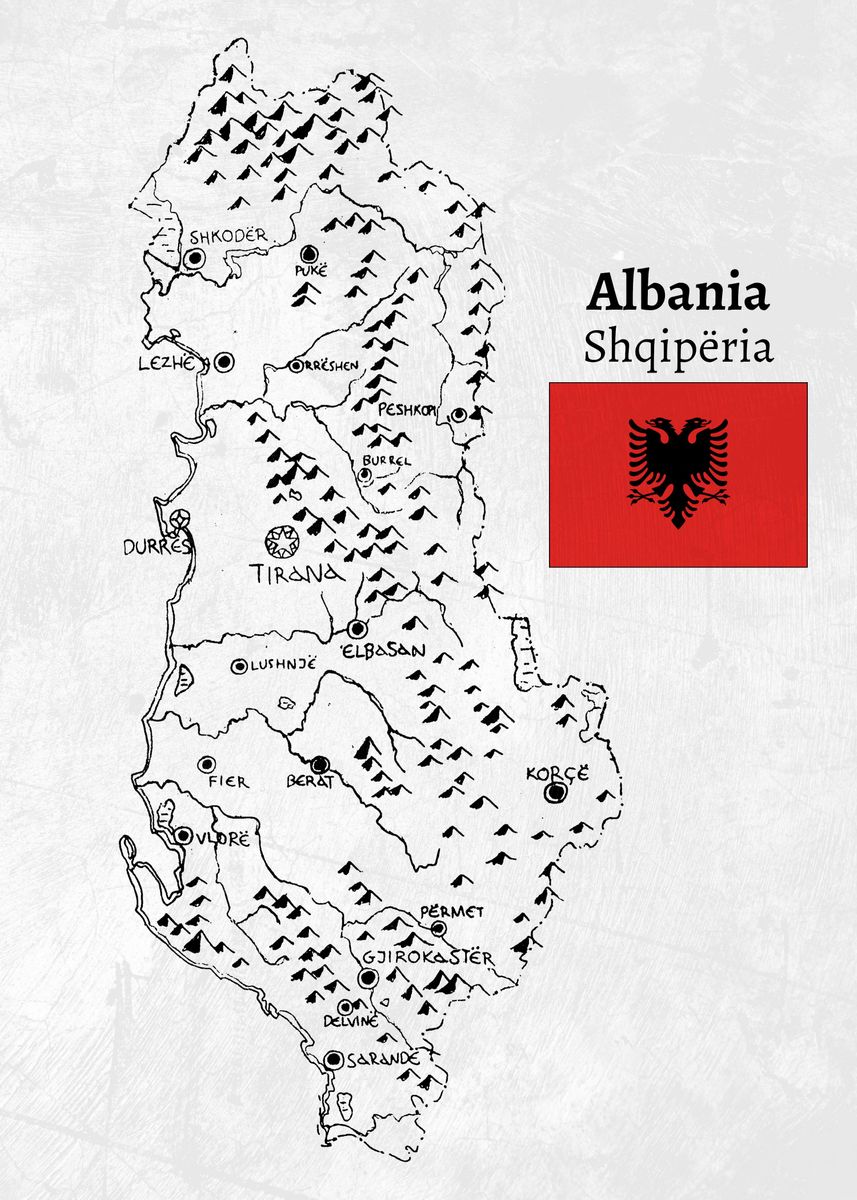 'Handdrawn Albania Map' Poster, picture, metal print, paint by Angelos ...