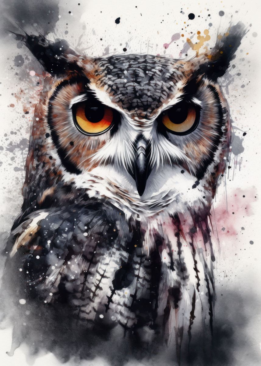 'Owl Beauty Black Ink' Poster, picture, metal print, paint by Usama ...