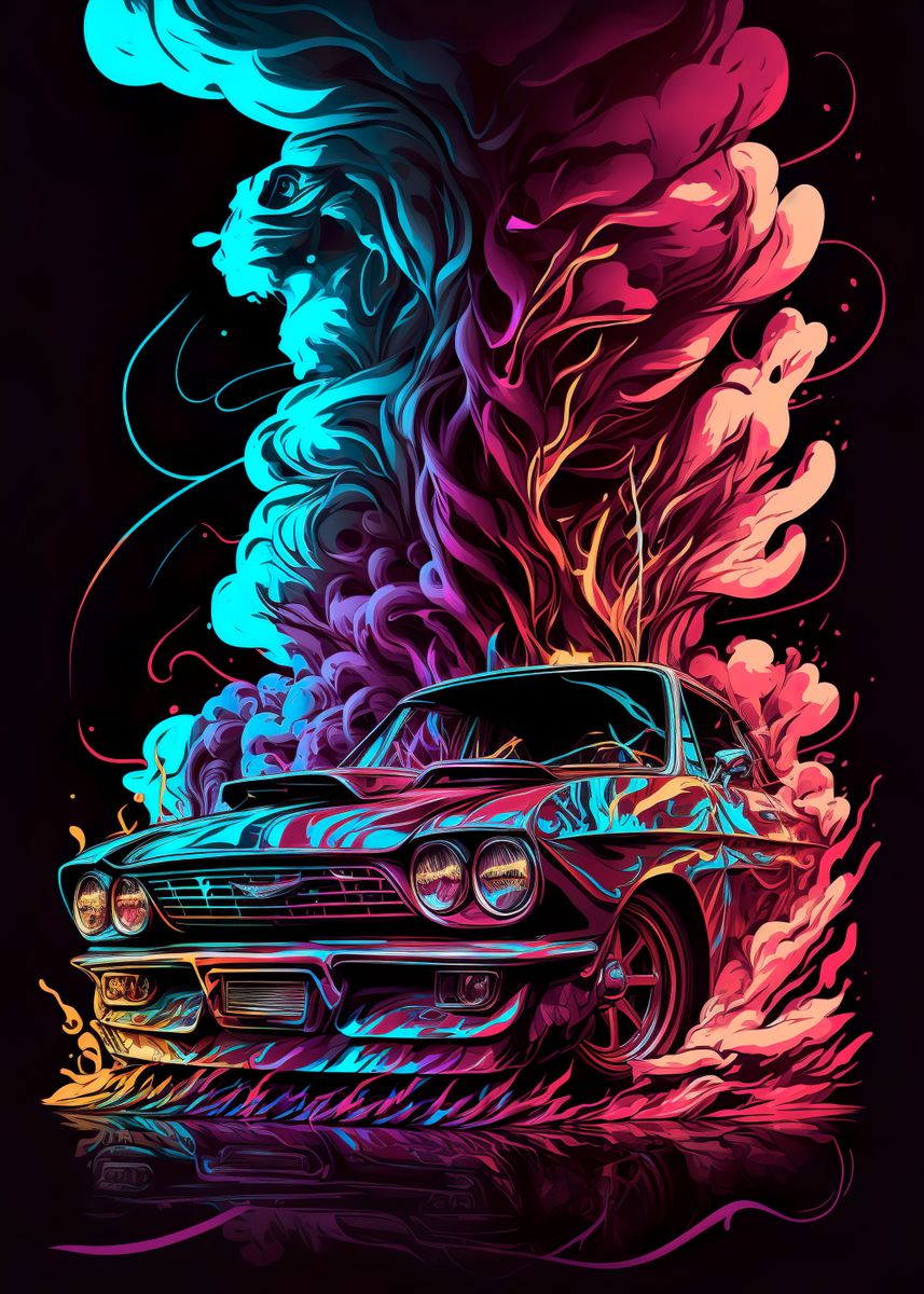 'Trending Retro Racing Car' Poster, picture, metal print, paint by ...