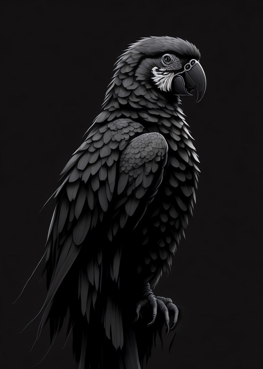 'Greyscale Parrot' Poster by Alex Bayu | Displate