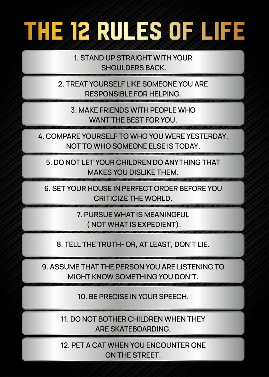 'the 12 rules of life' Poster, picture, metal print, paint by Cool ...