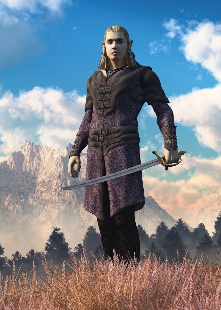 'Male Elf Warrior' Poster, picture, metal print, paint by Daniel ...