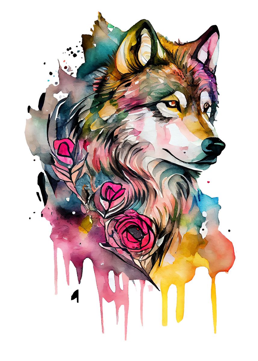 'Colorful Wolf Art' Poster, picture, metal print, paint by Sambel Pedes ...