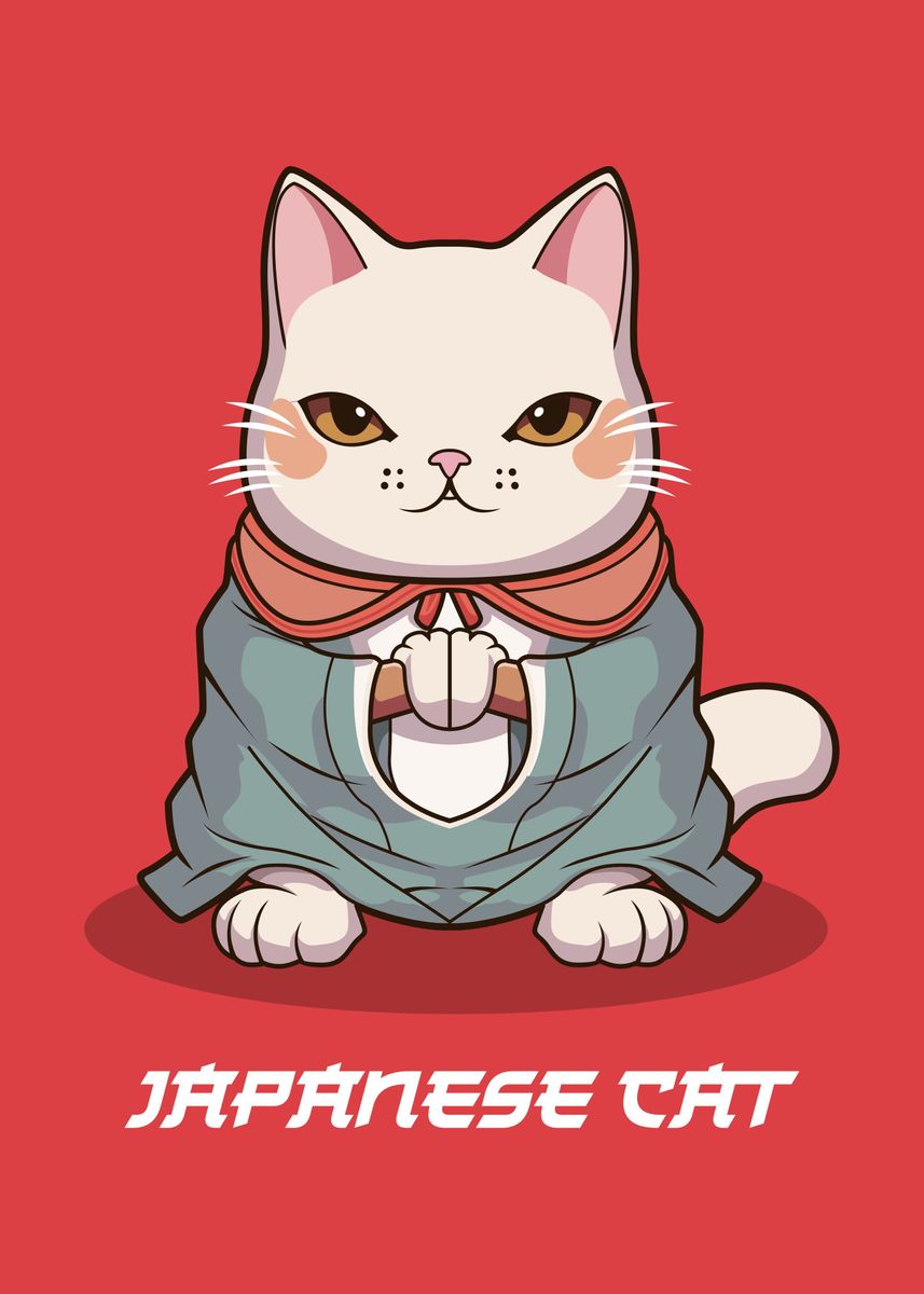'Japanese Cat Cute Cartoon' Poster, picture, metal print, paint by ...