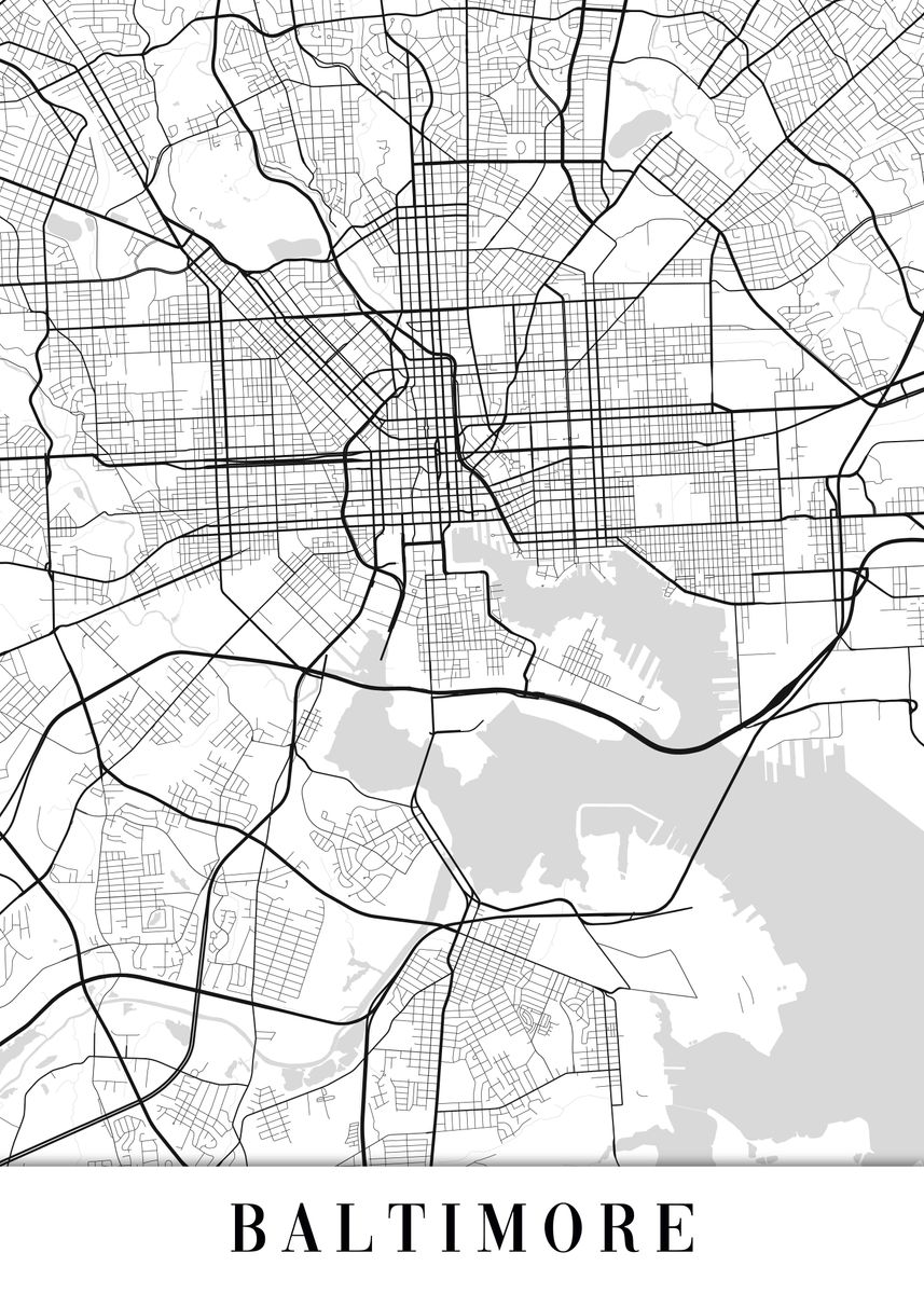 'Baltimore White Map' Poster, picture, metal print, paint by dkDesign | Displate