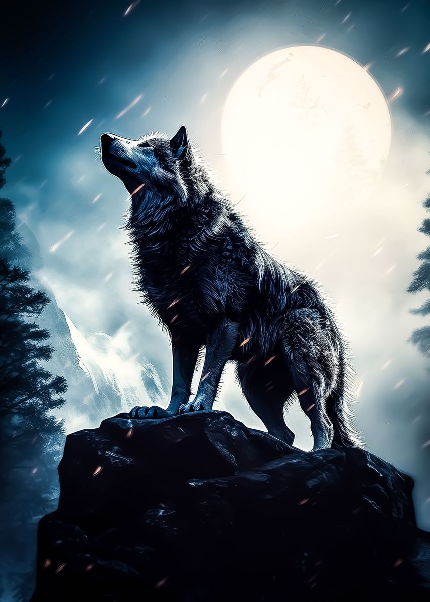 'Black Wolf' Poster, picture, metal print, paint by Audrey | Displate