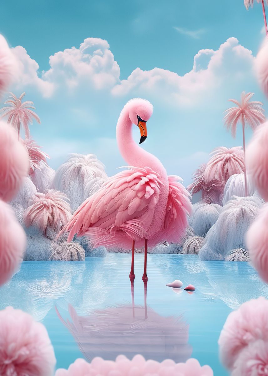 'Beautiful Pink Flamingo ' Poster, picture, metal print, paint by Anime ...