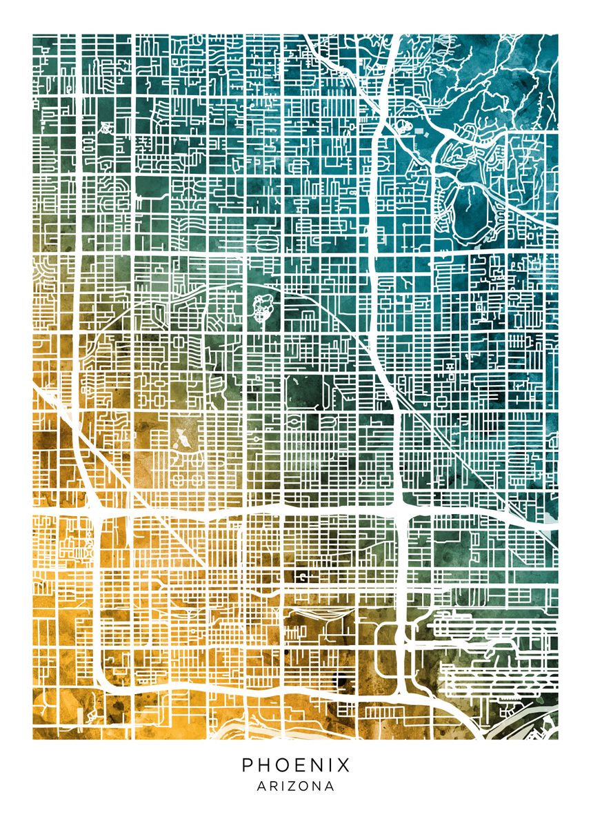 'Phoenix Arizona Map' Poster, picture, metal print, paint by Michael ...