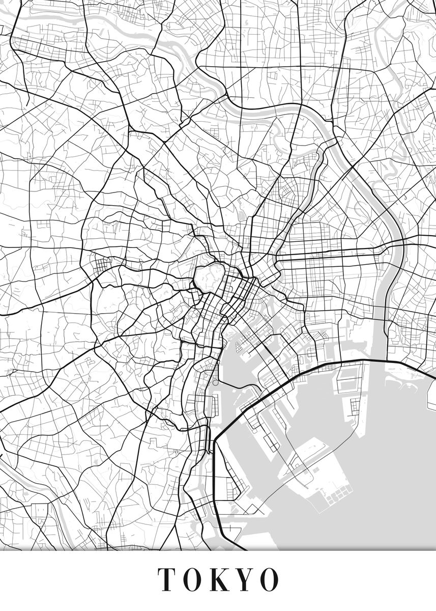 'Tokyo White Map' Poster, picture, metal print, paint by dkDesign | Displate
