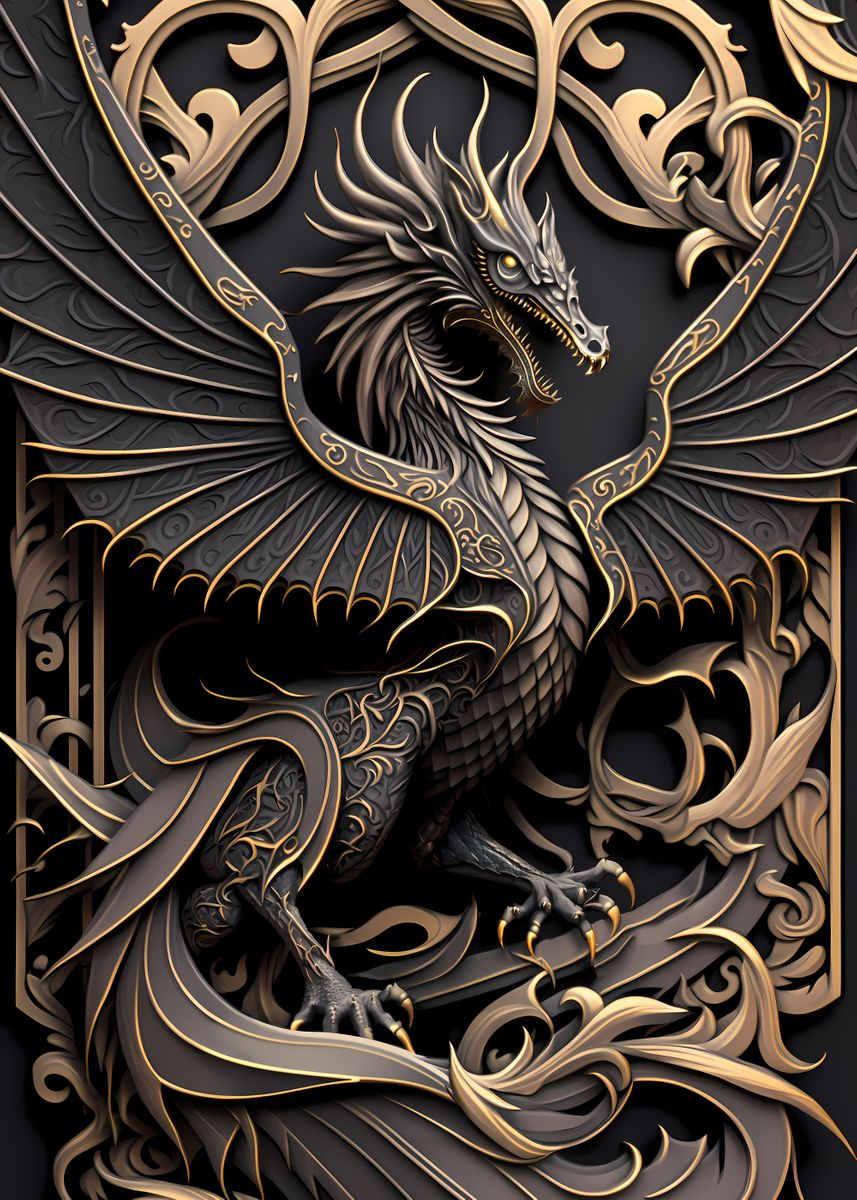 'Golden Monarch Dragon' Poster, picture, metal print, paint by Luong ...