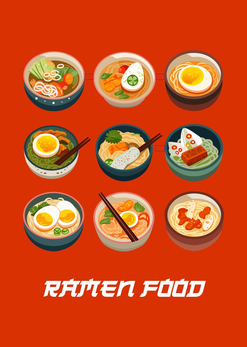 'Ramen Food Cartoon' Poster, picture, metal print, paint by Beautiful ...