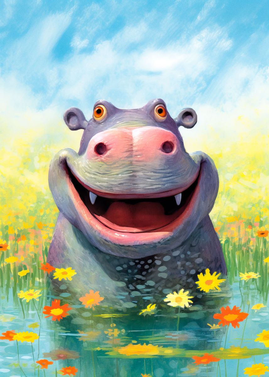 'Happy Hippo Delight' Poster, picture, metal print, paint by Steel ...