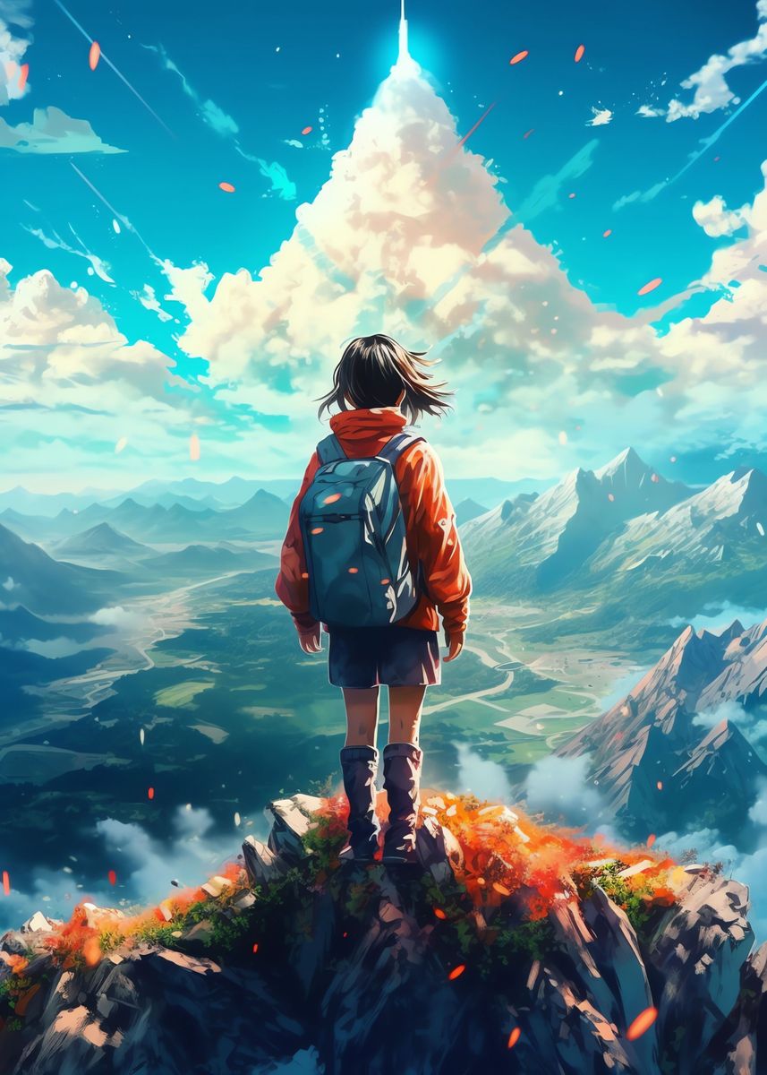 'Hiking Girl Backpacker' Poster, picture, metal print, paint by Pixel ...