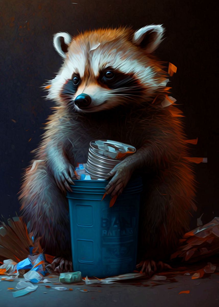 'Raccoon' Poster, picture, metal print, paint by Anie Romanok | Displate