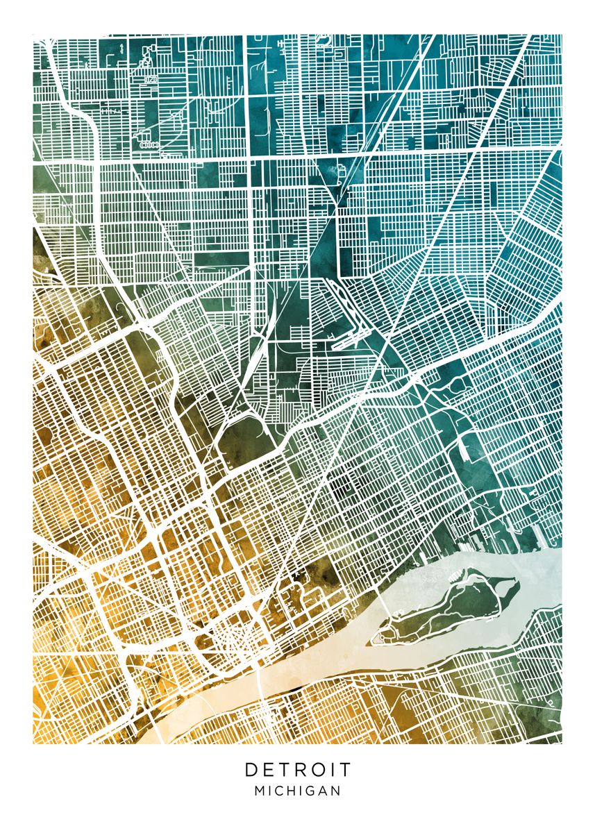 'Detroit Michigan Map' Poster, picture, metal print, paint by Michael ...