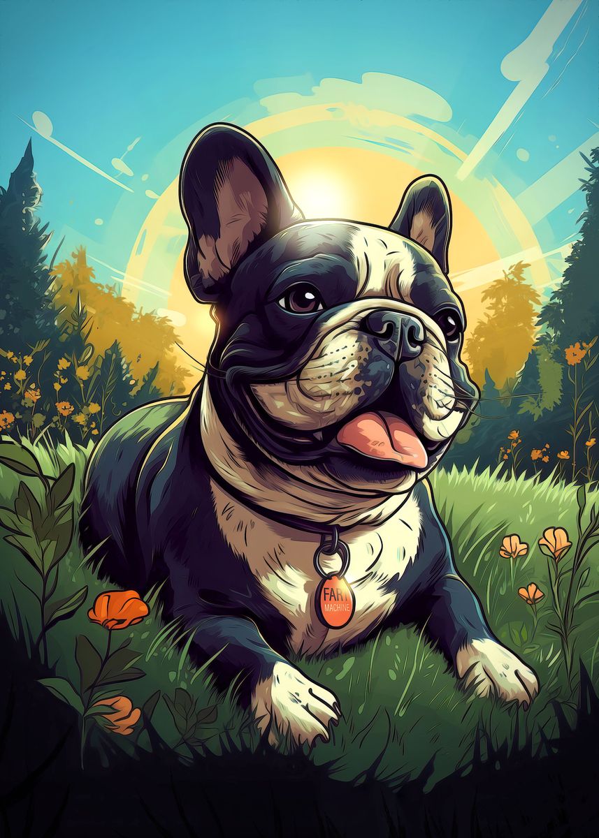 'Frenchie Bliss' Poster, picture, metal print, paint by Bruno Macedo | Displate