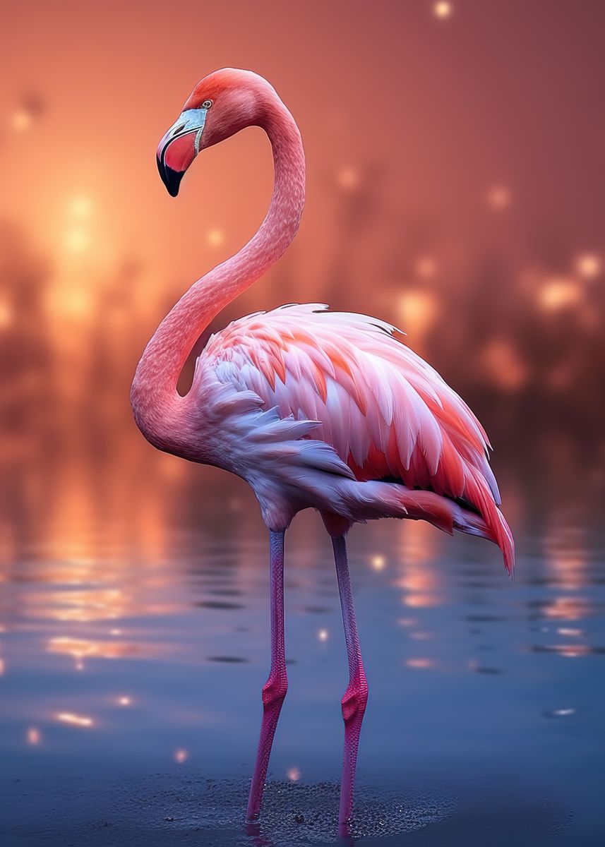 'Beautiful Pink Flamingo ' Poster, picture, metal print, paint by Anime ...