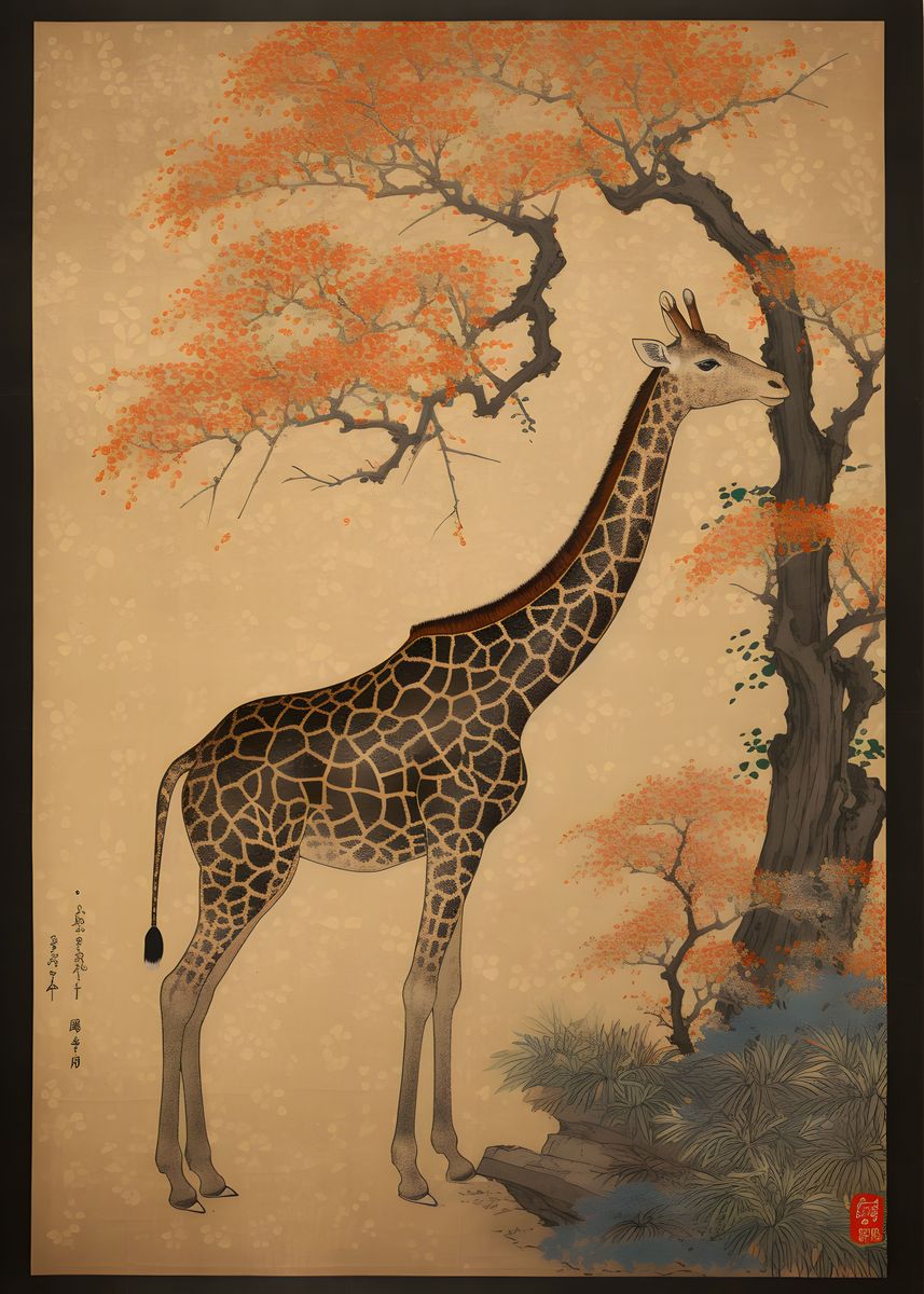 'Giraffe Ukiyo e' Poster by Makadur | Displate