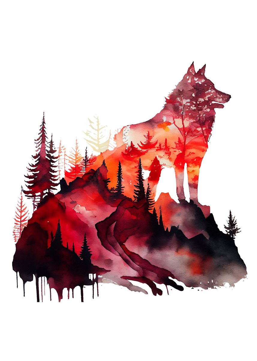 'Watercolor Red Wolf' Poster, picture, metal print, paint by Sambel ...