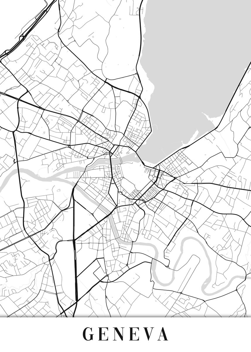 'Geneva White Map' Poster, picture, metal print, paint by dkDesign ...