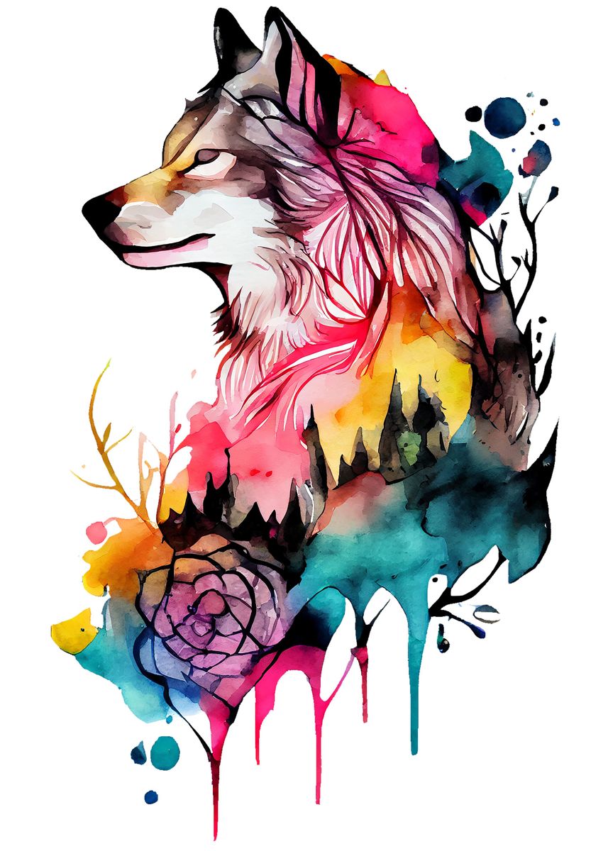 'Colorful Wolf' Poster, picture, metal print, paint by Sambel Pedes ...