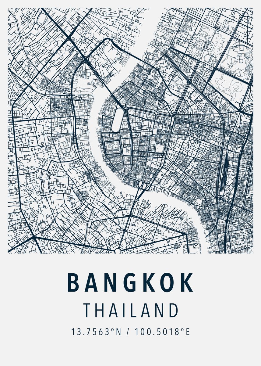 'bangkok simple map' Poster, picture, metal print, paint by Denise ...
