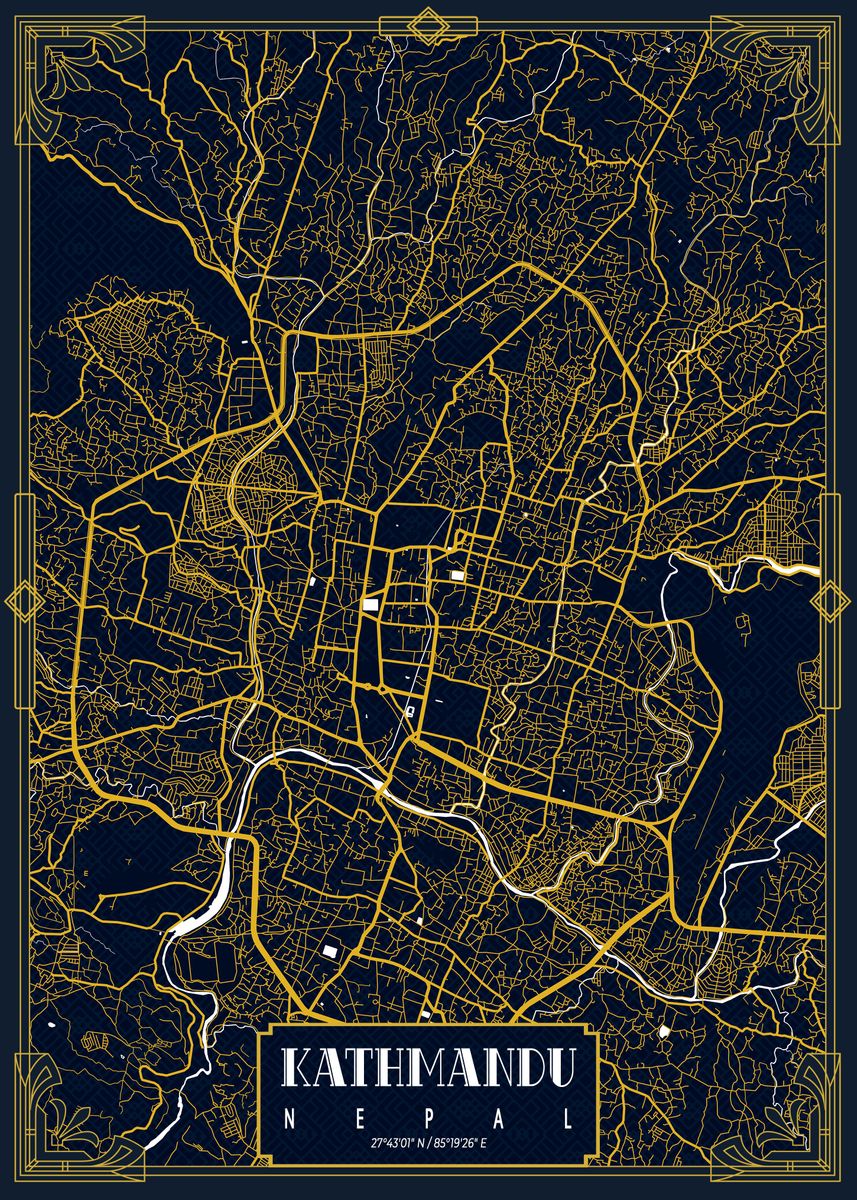 'Kathmandu City Map Gold' Poster, picture, metal print, paint by deMAP ...